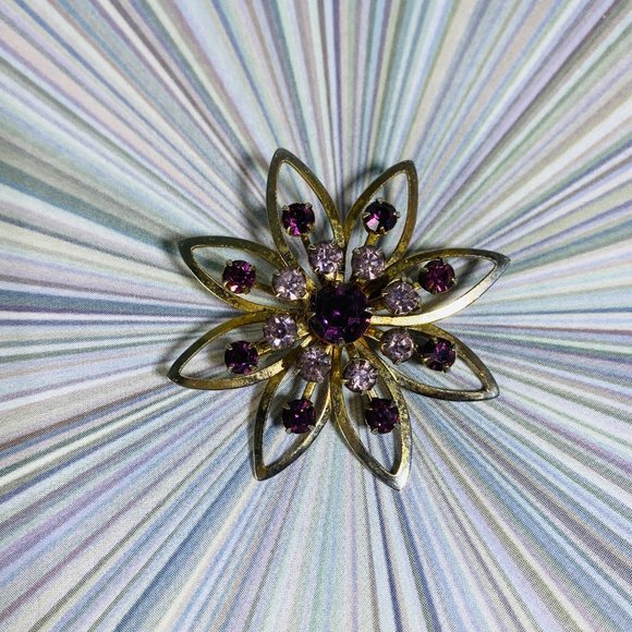 Vintage | Jewelry | Vintage Purple And Goldtone Atomic Starburst Pin ...